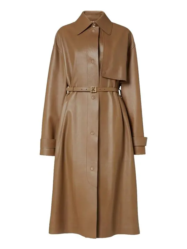 Fendi Leather Trench Coat - Beige