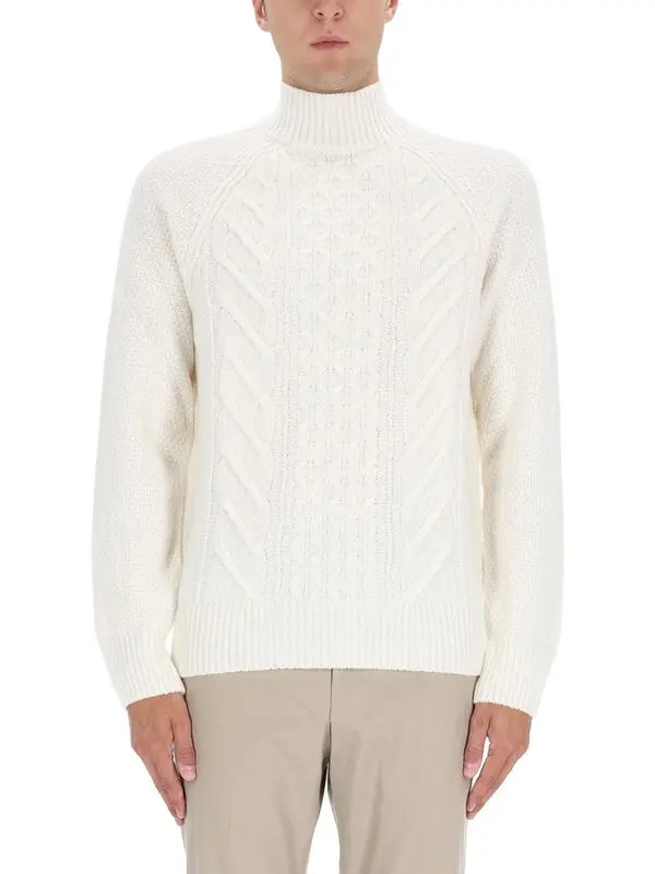 Hugo Boss Hector Cable Knit Sweater - White