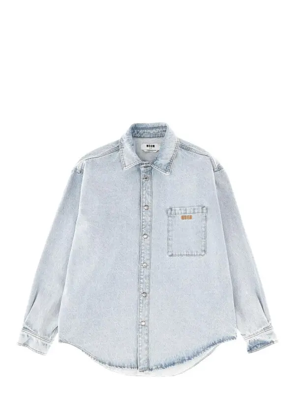 MSGM Shirt With Embroidered Logo - Blue
