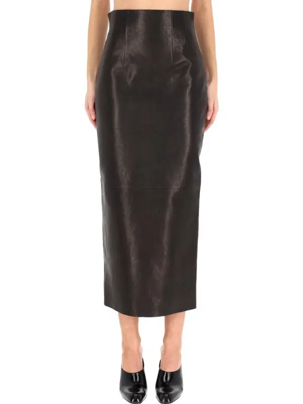 Khaite Leather 'loxley' Skirt - Black