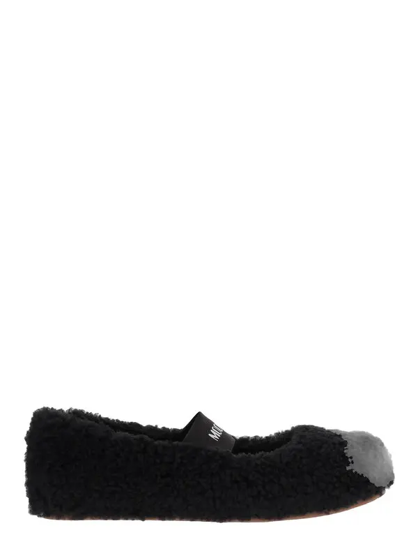 Moon Boot Shearling Ballerina Flats With Logo - Black