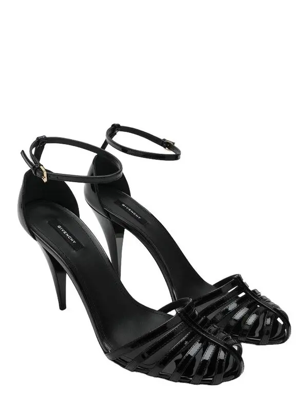 Givenchy Patent Leather Cage Heeled Sandals - Black