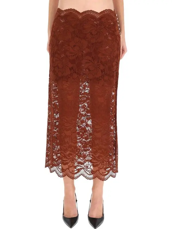 Rabanne Lace Midi Skirt - Brown
