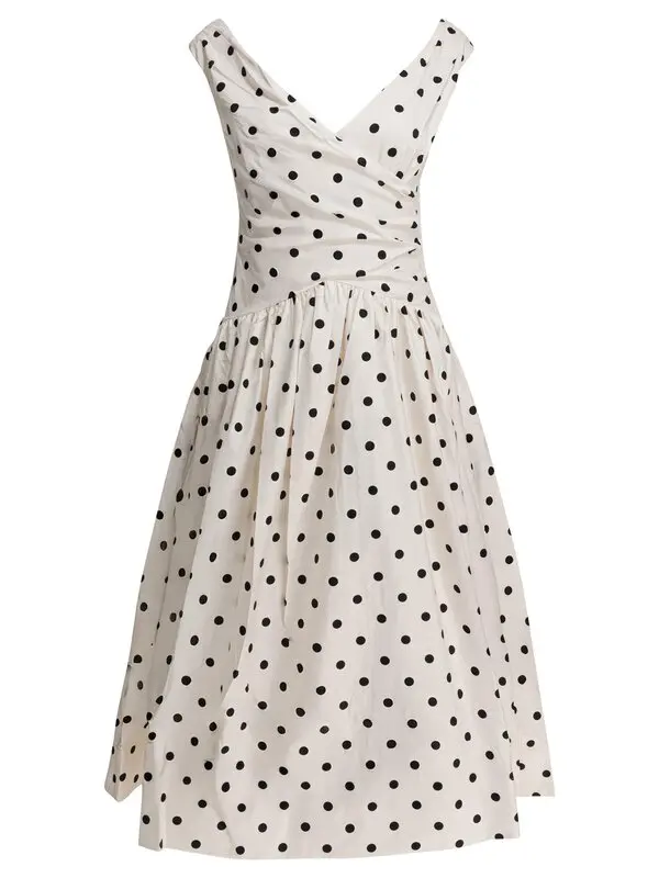 SELF-PORTRAIT Polka Dot Flared Midi Dress - White
