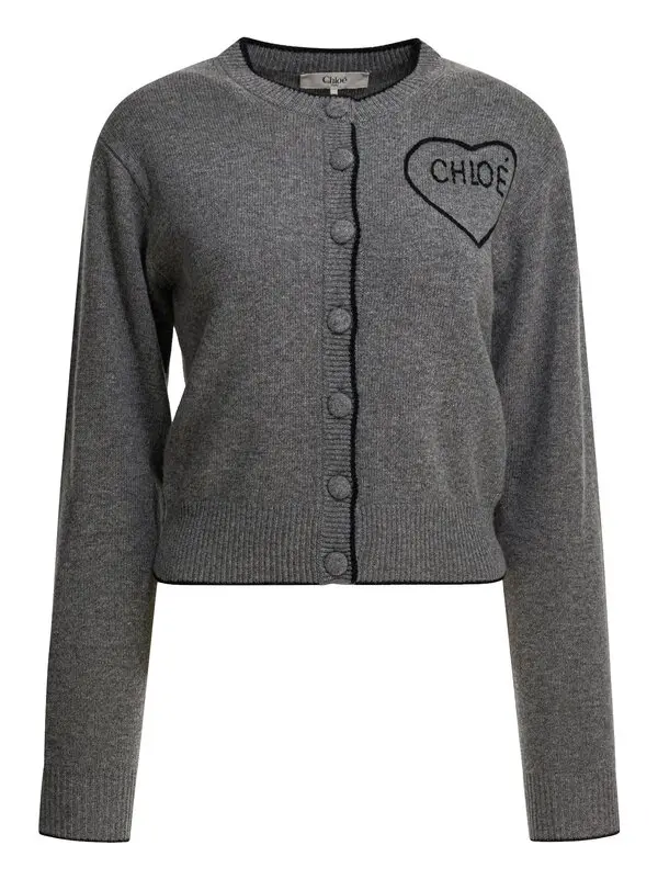 Chloé Wool And Cashmere Logo Cardigan - Grey