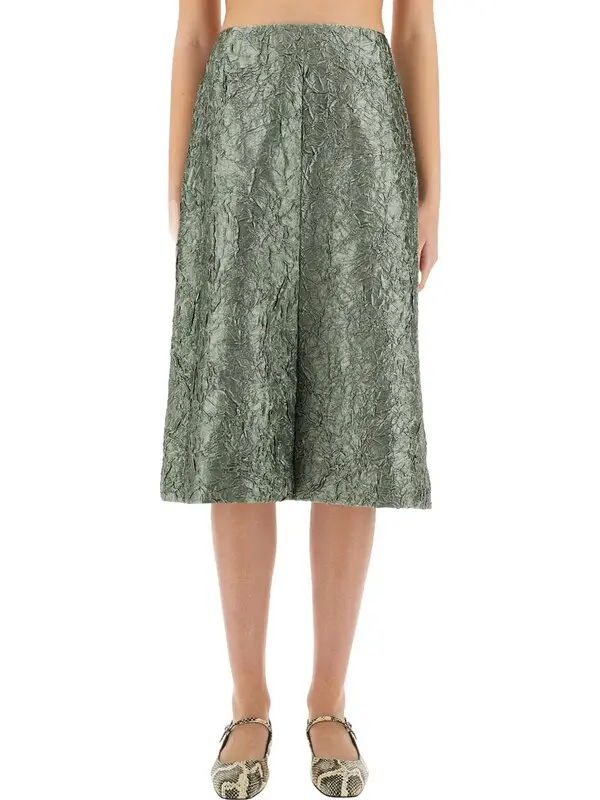 Dries Van Noten Ruched Satin Midi Skirt - Green