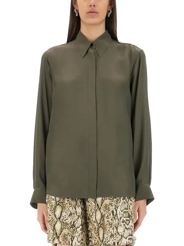 Dries Van Noten Silk Blend Satin Shirt - Green