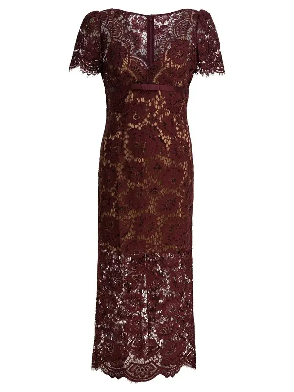 SELF-PORTRAIT Floral Lace Midi Dress - Bordeaux