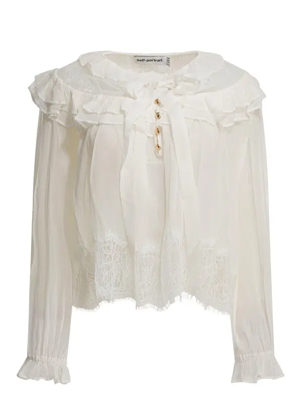 SELF-PORTRAIT Georgette Lace Blouse - White