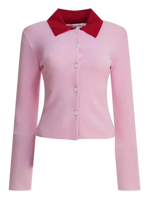 SELF-PORTRAIT Merino Wool Cardigan - Pink