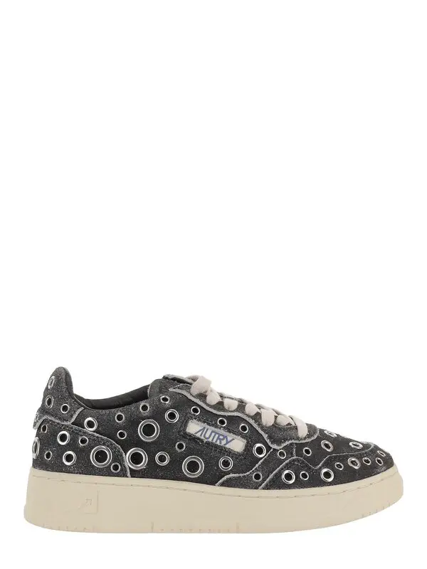 AUTRY Suede Sneakers With Metal Eyelet Decoration - Black