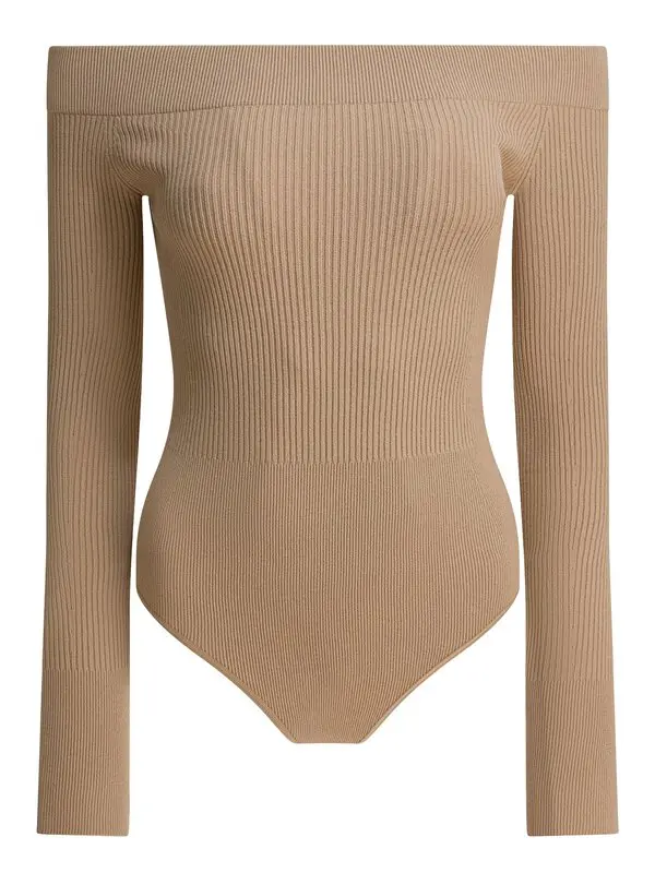 Alaïa Off-shoulder Bodysuit - Beige
