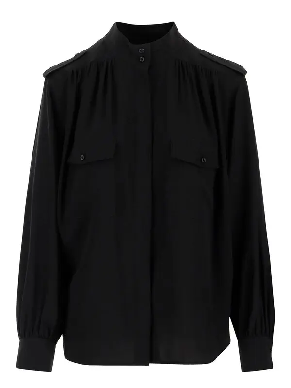 Chloé Pleated Silk Crepe Shirt - Black