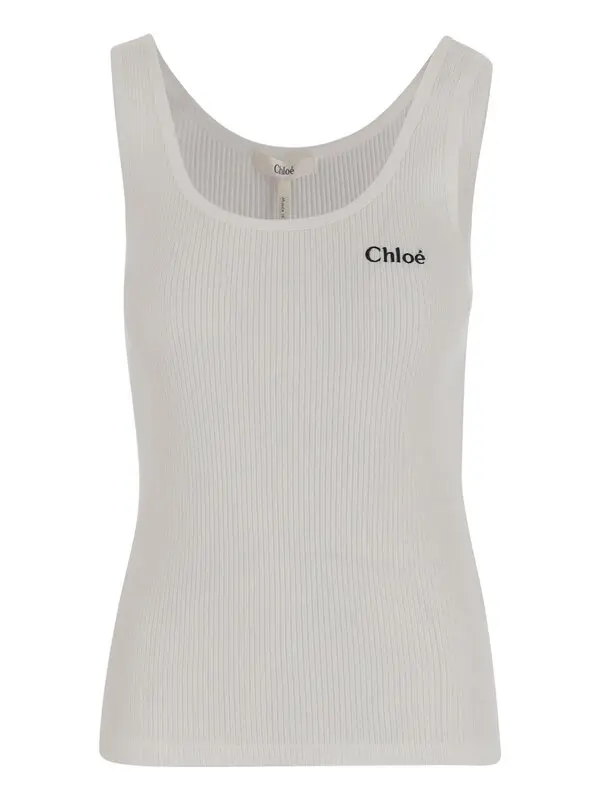 Chloé Cotton Tank Top With Embroidered Logo - White