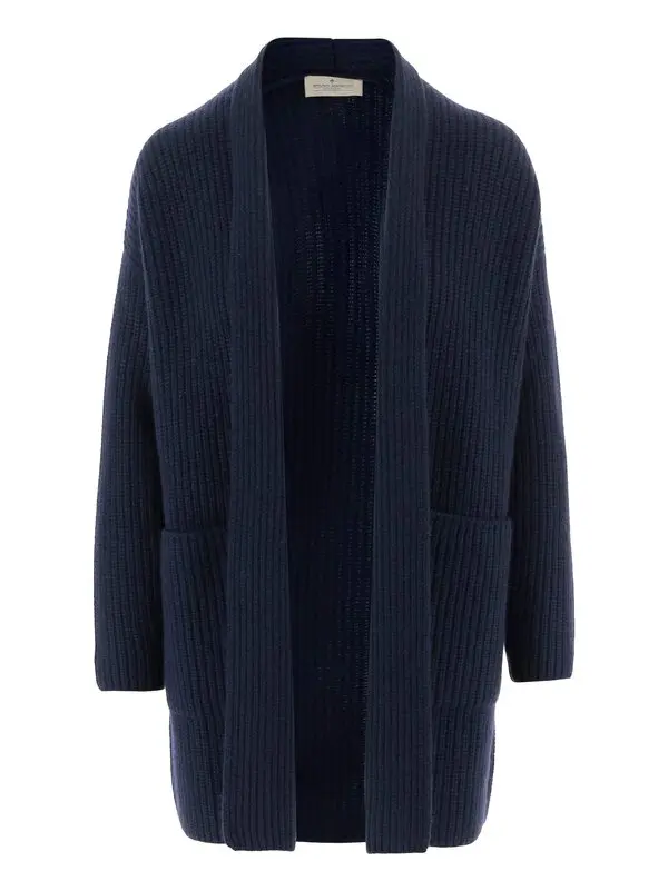 Bruno Manetti Cashmere Ribbed Knit Cardigan - Blue