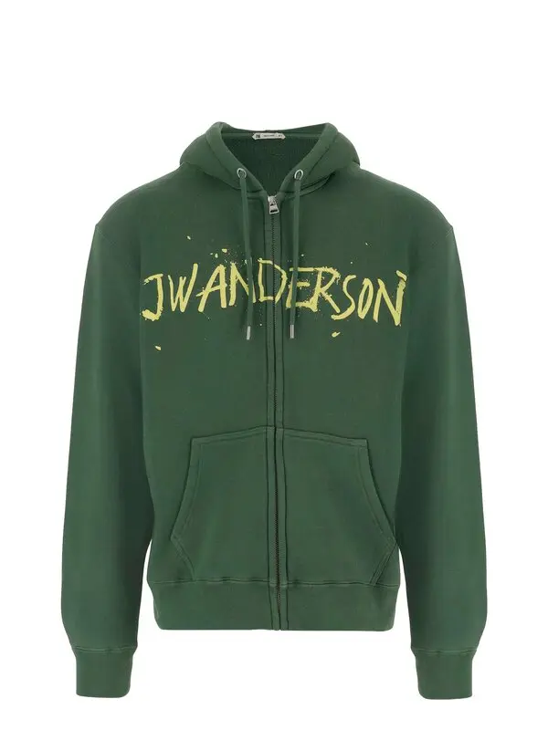 JW Anderson Cotton Sweatshirt With Zip Closure - Green