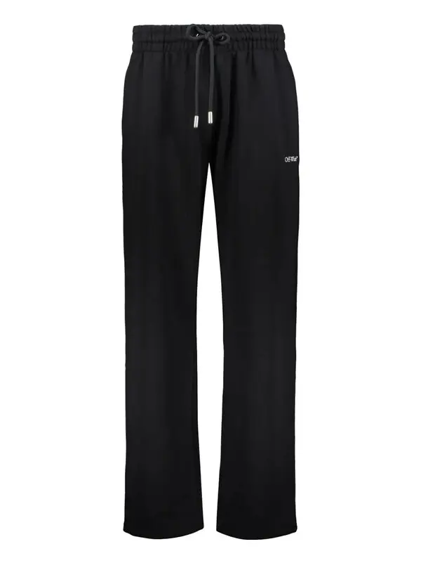 Off White Cotton Track Pants - Black