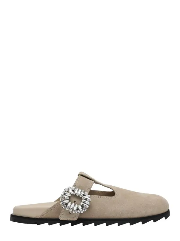 ROGER VIVIER Slidy Viv Suede Mules - Beige