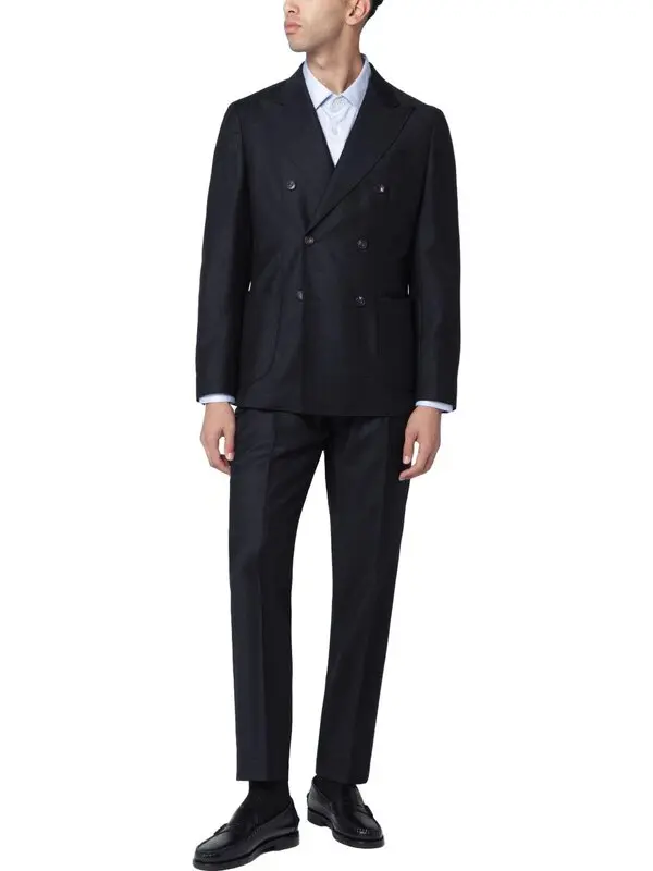 SANTANIELLO Double Breasted Suit In Wool And Cashmere - Blue