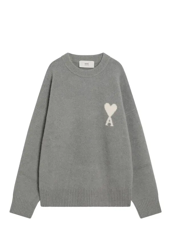 Ami Wool Blend Crew Neck Sweater - Grey