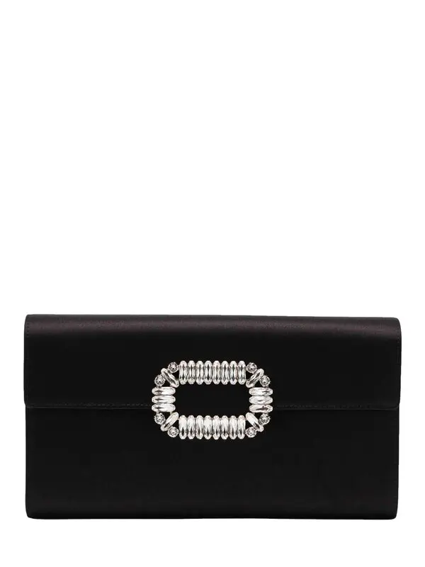 ROGER VIVIER Satin Pochette With Crystal Buckle - Black
