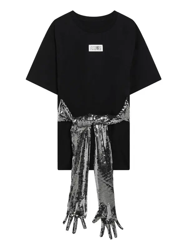 MAISON MARGIELA Cotton T-shirt With Disco Sequin Gloves - Black