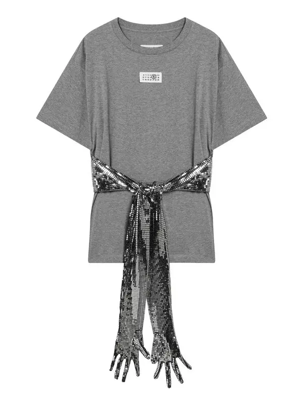 MAISON MARGIELA Mélange Cotton T-shirt With Gloves - Grey
