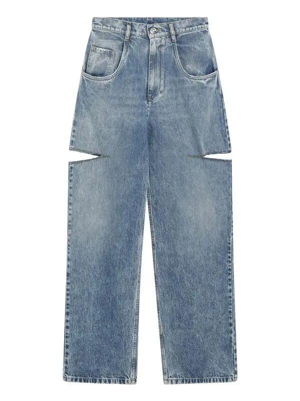 MAISON MARGIELA Wide Leg Jeans With Rips - Light Blue
