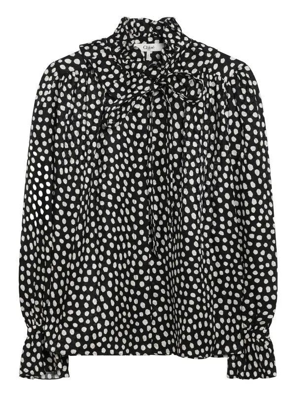 Chloé Polka Dot Silk Blouse - Black