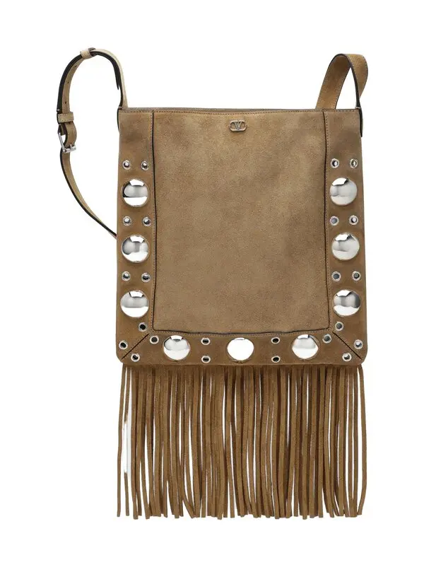 Valentino Garavani Nellcôte Shoulder Bag With Fringes - Beige