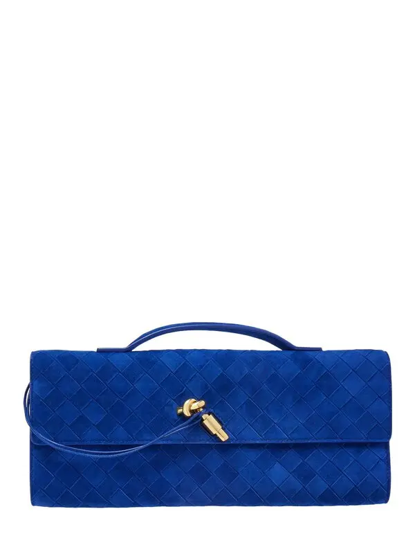 Bottega Veneta Long Andiamo Intrecciato Suede Clutch - Blue