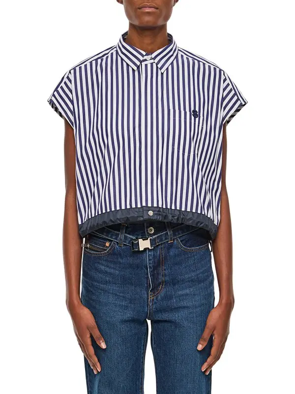 Sacai Striped Cropped Poplin Shirt - White