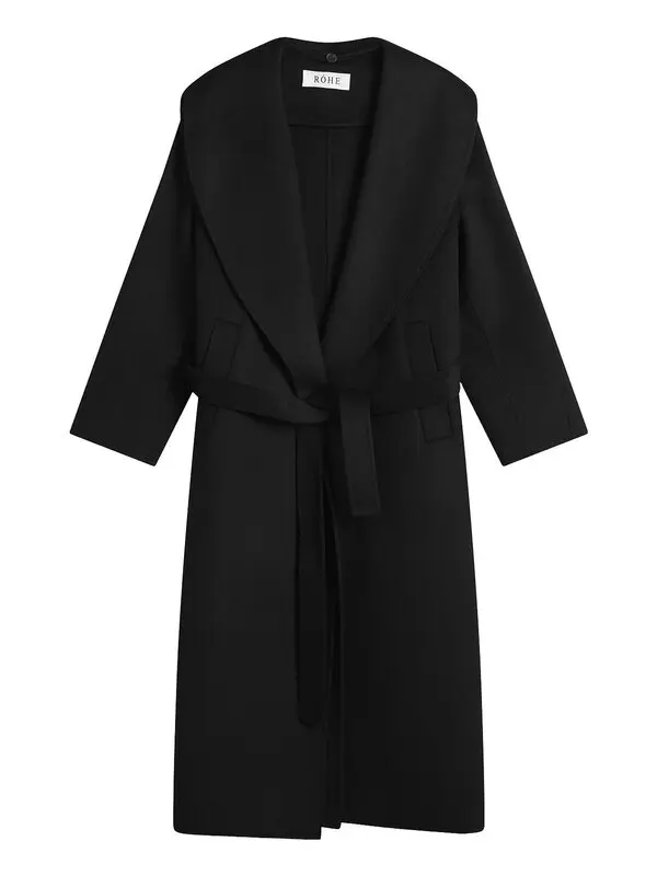 RÓHE Signature Double-faced Scarf Coat With Belt - Black