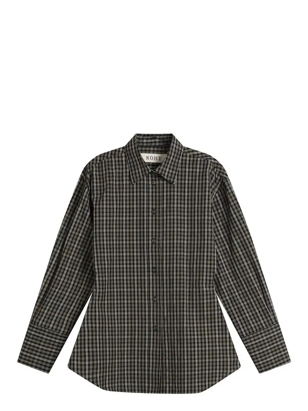 RÓHE Shaped Check Button Down Shirt - Black/brown Check