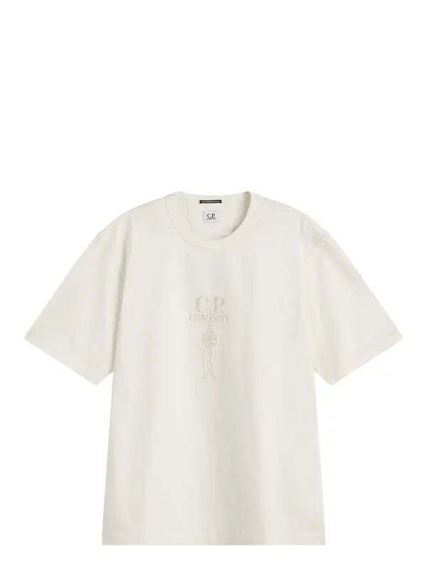 C.P. COMPANY 30/2 Embroidered British Sailor Logo T-shirt - Gauze White