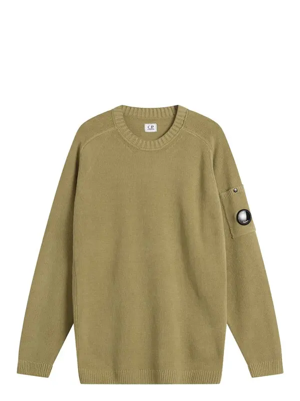 C.P. COMPANY Cotton Chenille Crewneck Sweater With Lens Detail - Dried Herb