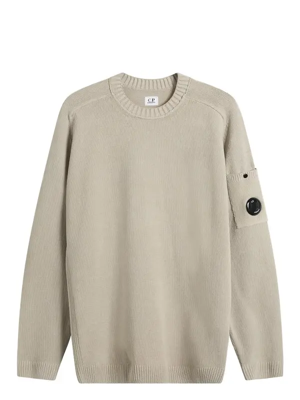C.P. COMPANY Cotton Chenille Crewneck Sweater With Lens Detail - Dove