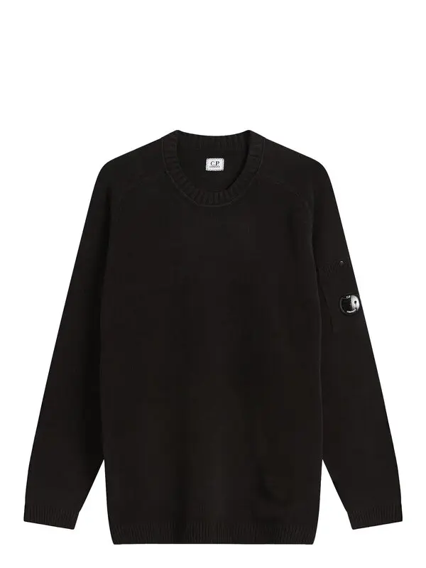 C.P. COMPANY Cotton Chenille Crewneck Lens Sweater - Black