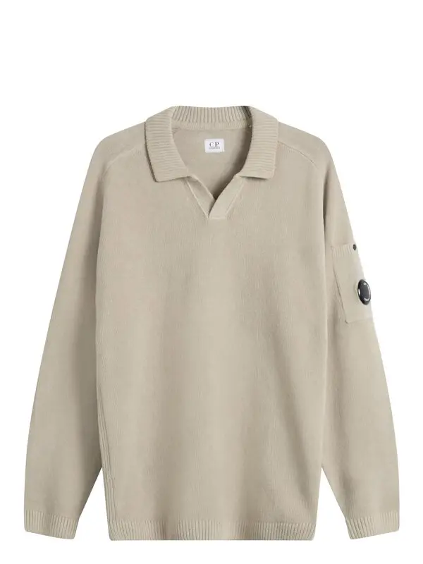 C.P. COMPANY Cotton Chenille Polo Lens Sweater - Dove