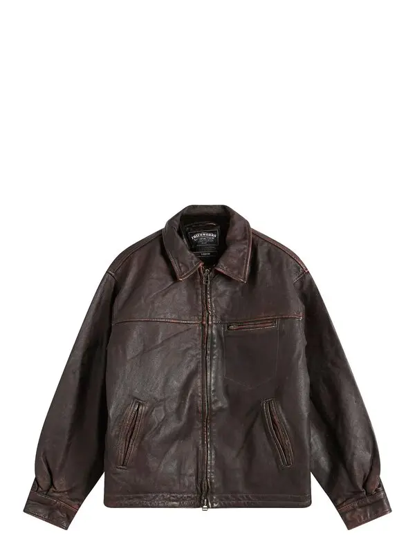 FRIZMWORKS Destroyed Cowhide Leather Jacket - Washed Brown