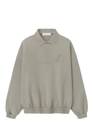 Fear Of God Essentials Embroidered Classic Polo Sweatshirt - Smoke Grey