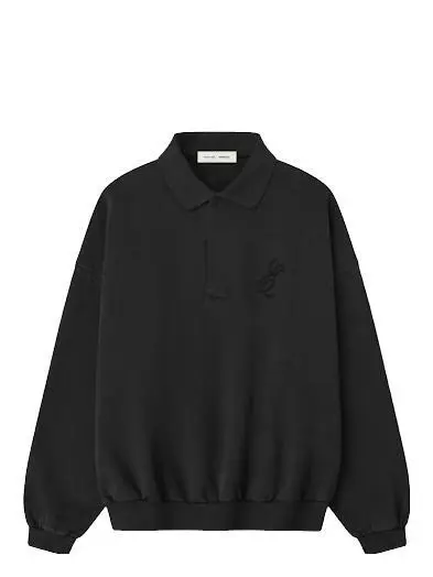 Fear Of God Essentials Embroidered Classic Polo Sweatshirt - Vintage Black