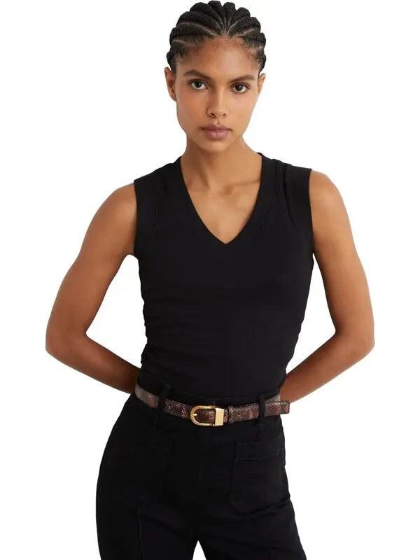 REISS Stretch-cotton Ribbed V-neck Vest - Black