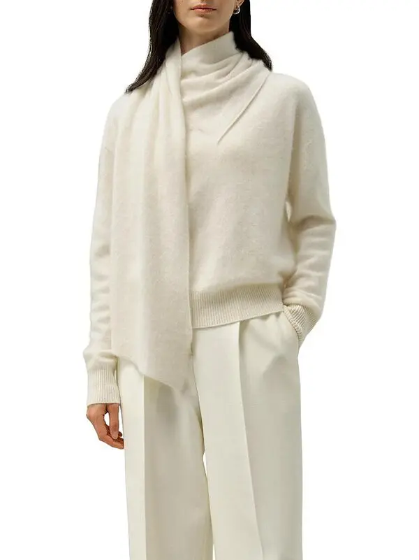 Lilysilk Draped Scarf Brushed Cashmere Sweater - White
