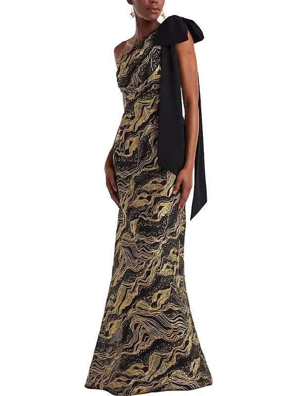 Tadashi Shoji Shariza Bow-shoulder Gown - Gold