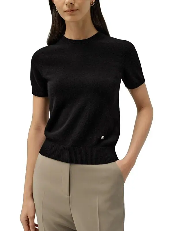 Lilysilk Cashmere Fitted Short Sleeve Top - Black