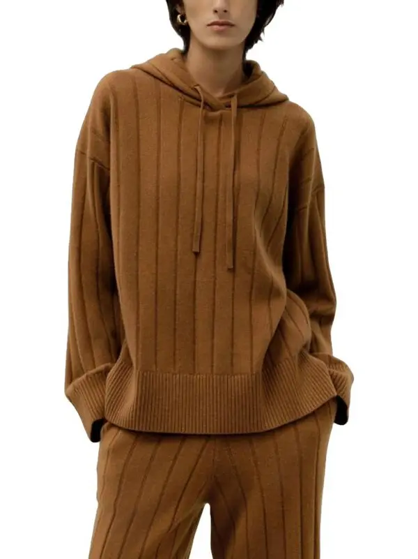 Lilysilk Ribbed Hooded Knit Top - Cinnamon