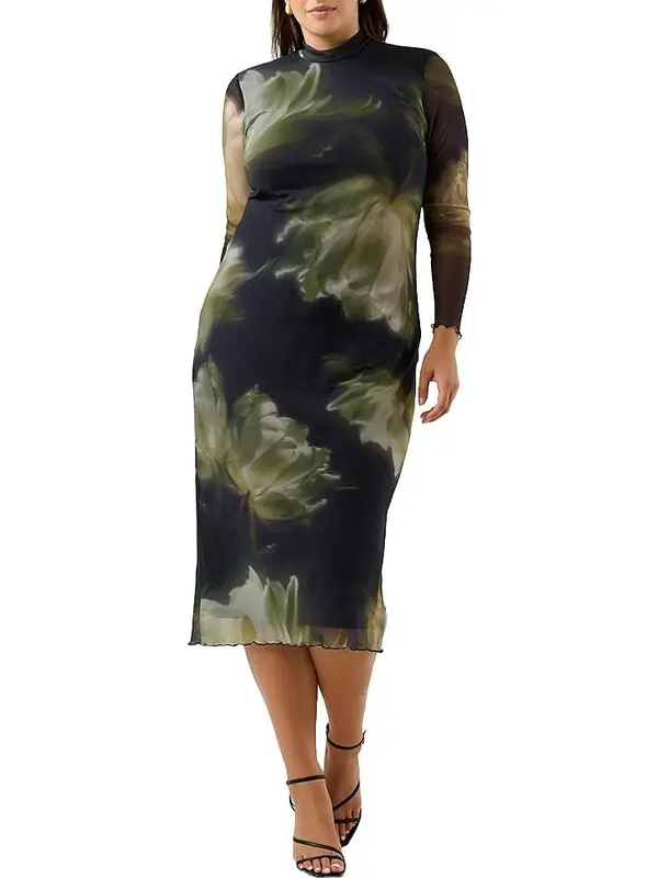 ESTELLE Peace Lily Printed Dress - Black/ Moss