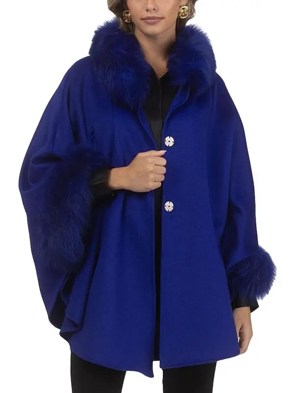 Gorski Wool And Cashmere Cape With Lamb Trim - Cobalt Blue