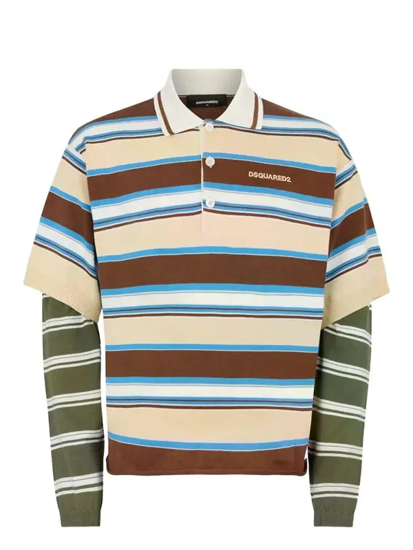 Dsquared2 Striped Long Sleeve Polo Shirt - Neutrals